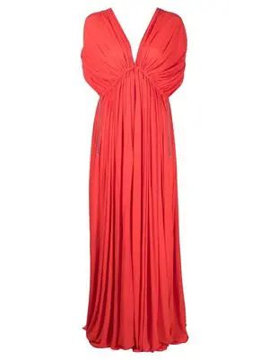 LANVIN V-neck Pleated Gown - Red