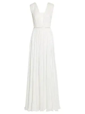 Theia Open-back Bead-embellished Silk Gown - White