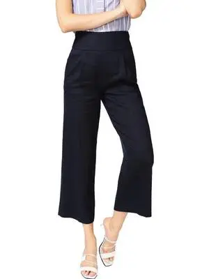 COURT & ROWE Linen Blend Crop Wide Leg Trousers - Blue Night