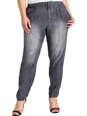 STANDARDS & PRACTICES Louise High Rise Pleat Denim Crop Pants - Grey