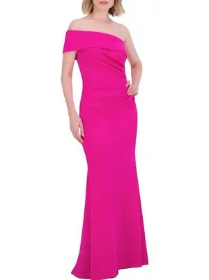 Eliza J Eliza J Off-The-Shoulder Fit & Flare Gown Lipstick