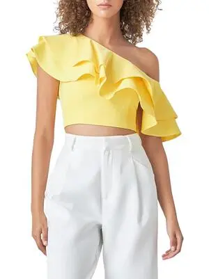Endless Rose Endless Rose Ruffle One-Shoulder Crop Top Lemon