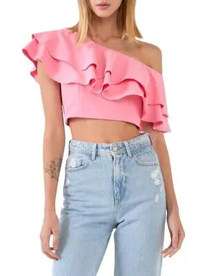 Endless Rose Endless Rose Ruffle One-Shoulder Crop Top Pink