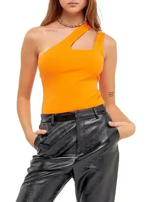 GREY LAB One-shoulder Cutout Cotton Bodysuit - Orange