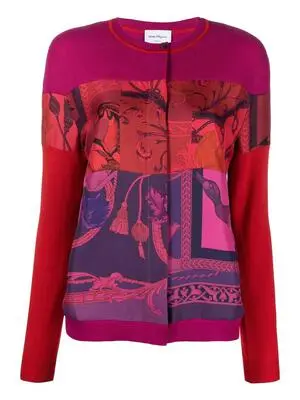 FERRAGAMO Panelled Heritage-print Cardigan - Pink