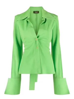 A.W.A.K.E. Mode Oversized Cuffs Ruched Shirt - Green