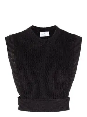 FERRAGAMO Intarsia-knit Cropped Top - Black