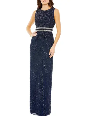 Mac Duggal Mac Duggal Sequined High Neck Sleeveless Column Gown Midnight