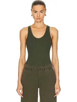 Enza Costa Stretch Silk Knit Tank Top Dark Olive