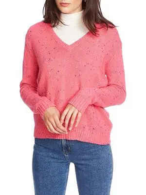 COURT & ROWE Nep Flecked V-neck Sweater - Vivid Pink