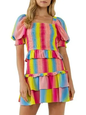 Endless Rose Endless Rose Ombré Striped Smocked Top Multi