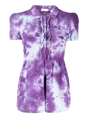 STAIN SHADE Tie-dye Peplum Polo Top - Purple