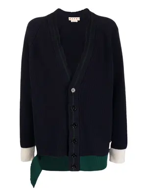 Marni V-neck Ribbed Cardigan - Blue