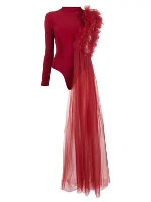Alchemy Fashions X Lia Aram Ruched One-shoulder Tulle Jersey Top - Red