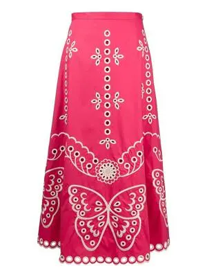 Red Valentino Embroidered Butterfly A-line Skirt - Pink