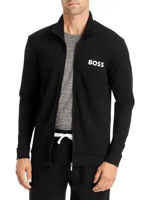 BOSS Ease Cotton Logo Print Full Zip Regular Fit Jacket - Black