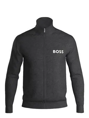 BOSS Ease Cotton Logo Print Full Zip Regular Fit Jacket - Medium Grey