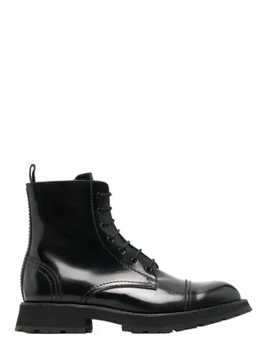 Alexander McQueen Lace-up Leather Ankle Boots - Black