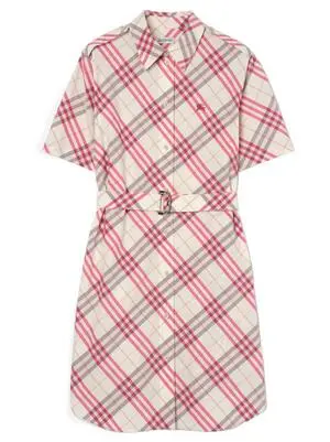 Burberry Checked Poplin Shirt Dress - Aubergine Purple