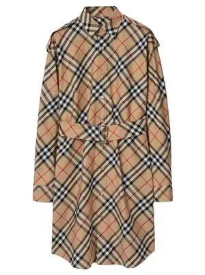 Burberry Checked Poplin Shirt Dress - Sand Beige