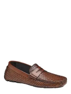 Johnston & Murphy Dayton Woven Penny Driver - Brown Italian Calfskin