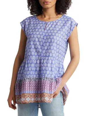 BEACHLUNCHLOUNGE Beachlunchlounge Jessa Border Print Cotton Top Goa At Sunset