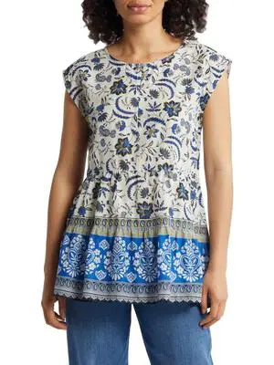 BEACHLUNCHLOUNGE Jessa Border Print Cotton Top - Ibiza Floral