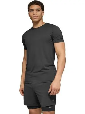 Alo Yoga Conquer Reform Crewneck Short Sleeve Top - Anthracite