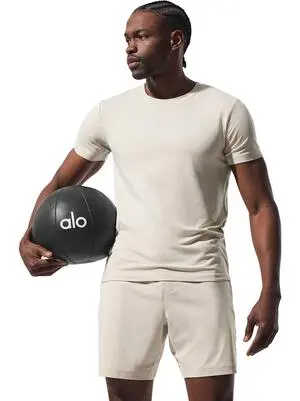 Alo Yoga Conquer Reform Crewneck Short Sleeve Top - Bone
