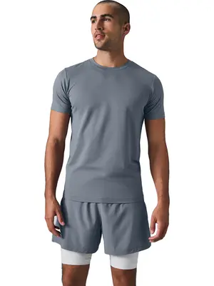 Alo Yoga Conquer Reform Crewneck Short Sleeve Top - Steel Grey