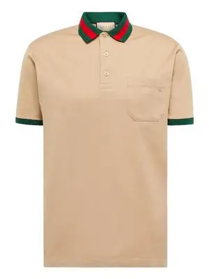 Gucci Web-collar Piqué Polo Shirt - Beige