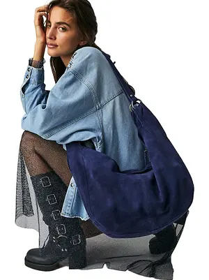 Free People Roma Suede Hobo Bag - Metro Navy