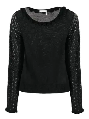 See By Chloé Scalloped Fine-knit Top - Black