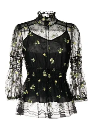 Anna Sui Floral-embroidered Lace Blouse - Black