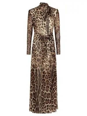 Dolce & Gabbana Leopard Print Georgette Dress With Tie Details - Animal Print