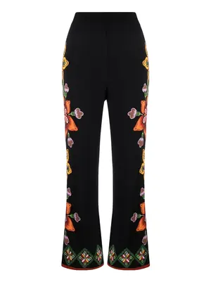 La DoubleJ Floral-print Trousers - Black