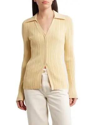 & Other Stories Collared V-neck Rib Cardigan - Yellow Light