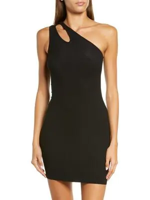 SKIMS SKIMS Cutout Collection One-shoulder Ribbed Dress Onyx