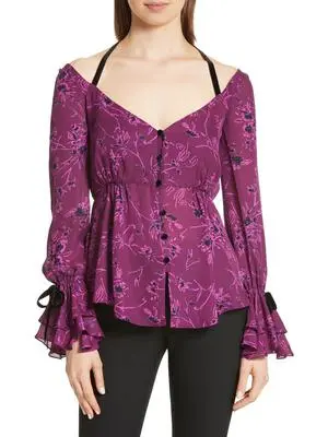 Cinq À Sept Mabel Floral Print Silk Top - Raspberry Multi