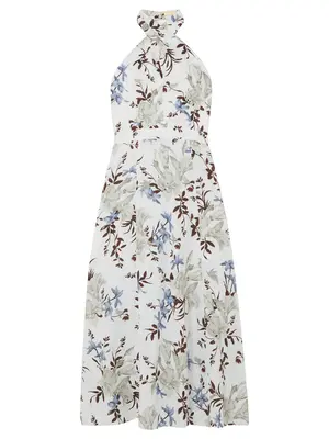 Erdem Selene Floral-print Linen Halterneck Midi Dress - White