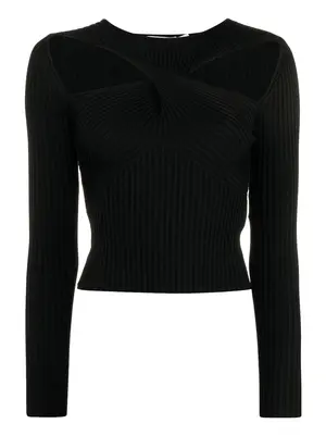 SELF-PORTRAIT Cut-out Knitted Top - Black