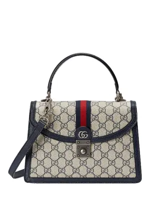 Gucci Ophidia Medium Top Handle Bag Beige And Blue Supreme
