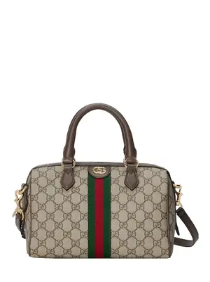 Gucci Ophidia Medium Top Handle Bag Beige And Ebony Canvas