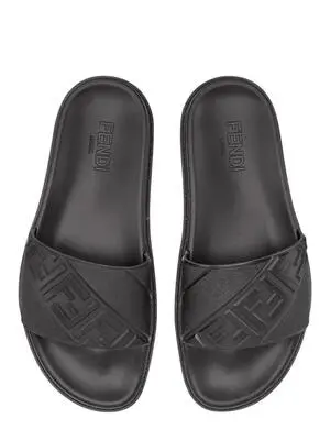 Fendi Ff Logo Slide Sandals - Black