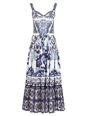 Dolce & Gabbana Majolica-print Bustier Maxi Dress - Blue