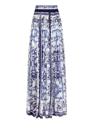 Dolce & Gabbana Majolica-print Silk Maxi Skirt - Blue