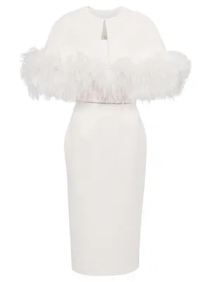 Safiyaa Bridal Feather-trimmed Crêpe Midi Dress - White