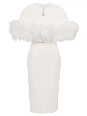Safiyaa Bridal Feather-trimmed Crêpe Midi Dress - White