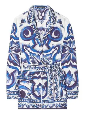 Dolce & Gabbana Maiolica Printed Silk-satin Shirt - Blue