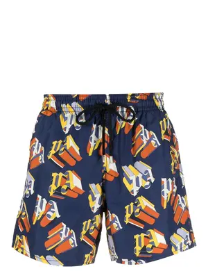 Palm Angels X Vilebrequin Logo-print Swimming Shorts - Blue